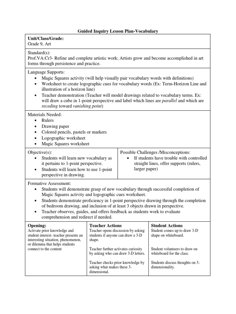 Guided Inquiry Lesson Plan-Vocabulary Unit/Class/Grade:: Receding ...