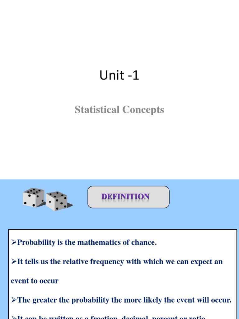 Unit - 1: Statistical Concepts | PDF | Random Variable | Probability