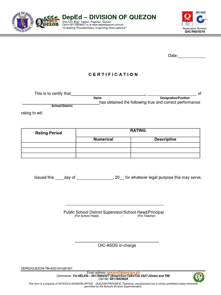 2019 Ipcrf Certification | PDF