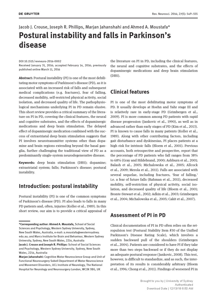 Postural Instability and Falls in Parkin PDF | Download Free PDF ...