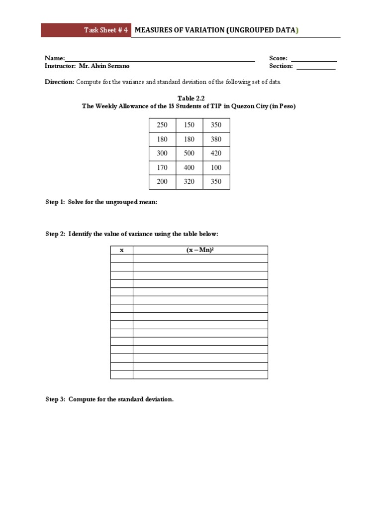 Variance and Standard Deviation Guide | PDF | Teaching Methods & Materials