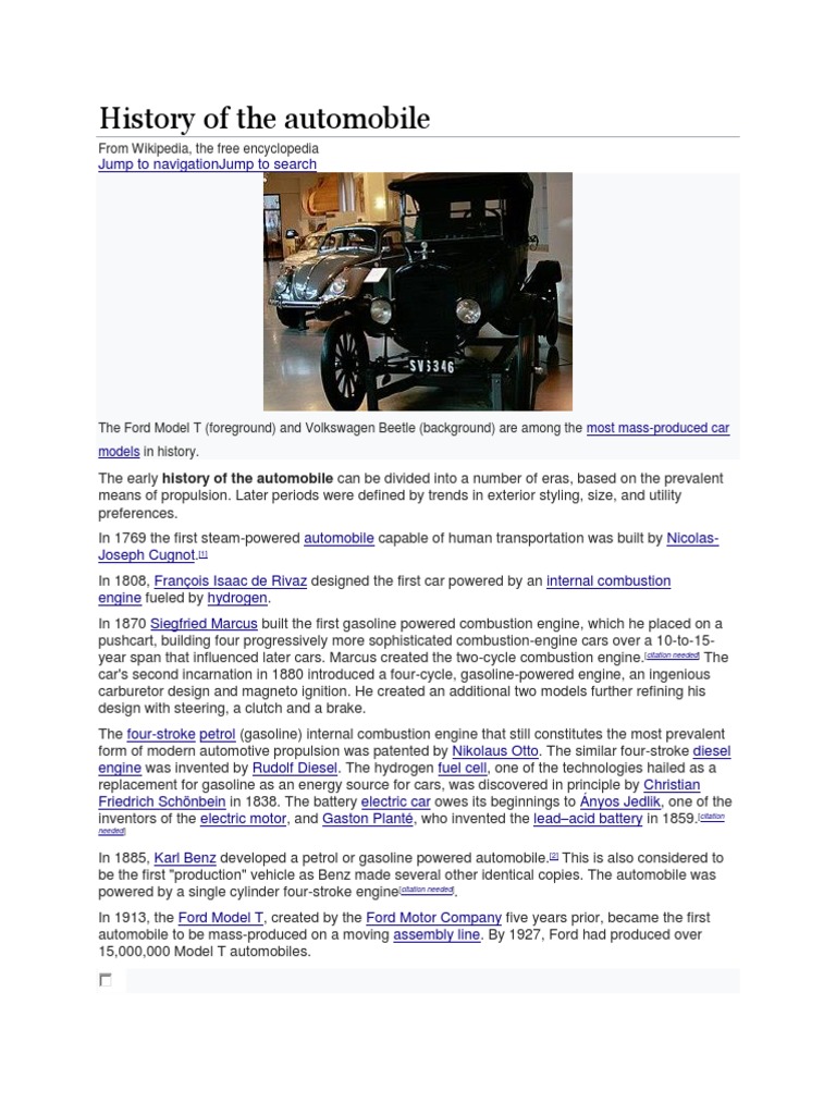 History of The Automobile: From Wikipedia, The Free Encyclopedia | PDF ...