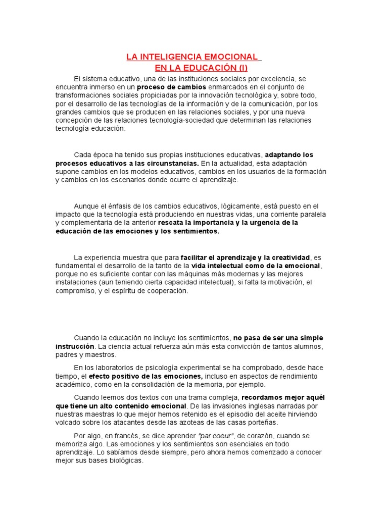 La Inteligencia Emocional En La Educacion I Ii Pdf