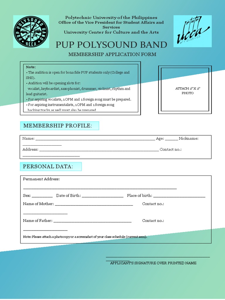 Pup Polysound Band: Membership Application Form | PDF