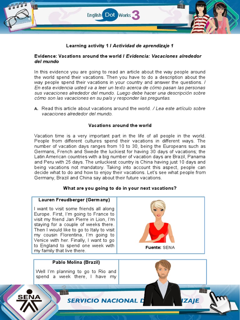 Learning Activity 1 / Actividad de Aprendizaje 1 Evidence: Vacations Around The World ...