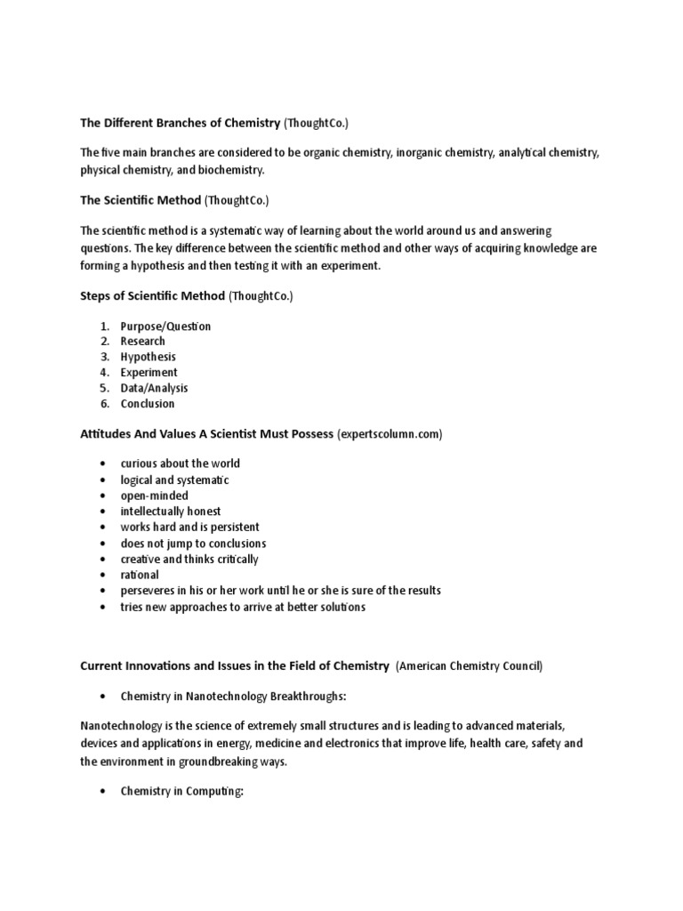 Overview of Chemistry Branches and Methods | PDF | Scientific Method ...