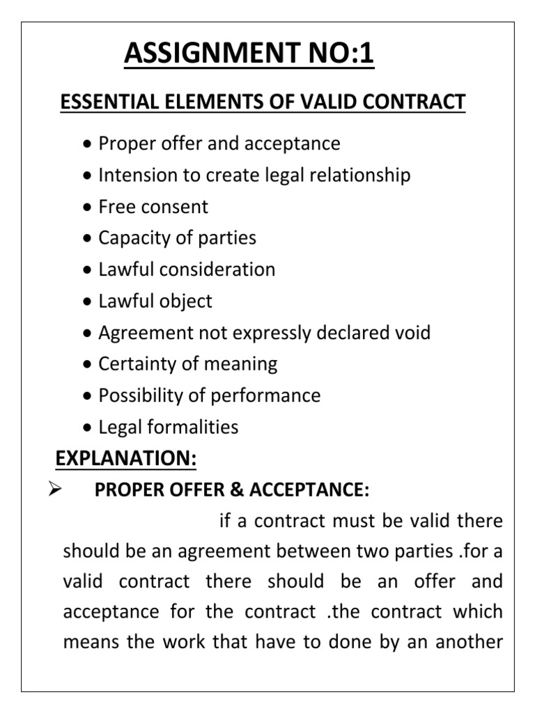 Valid Contract Assignment | PDF | Consideration | Offer And Acceptance