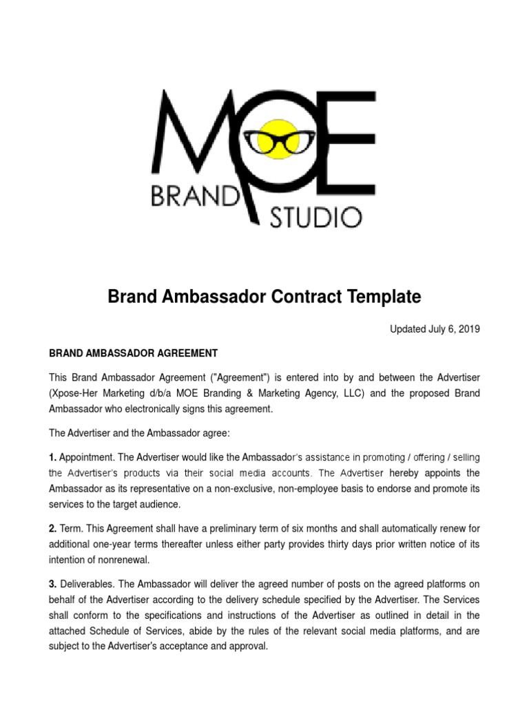 Brand Ambassador Contract Template | PDF | Confidentiality | Advertising