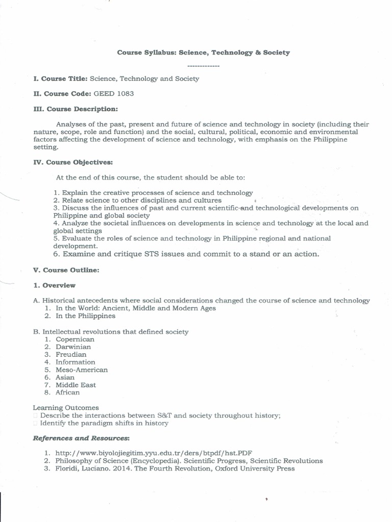 STS Course Syllabus | PDF