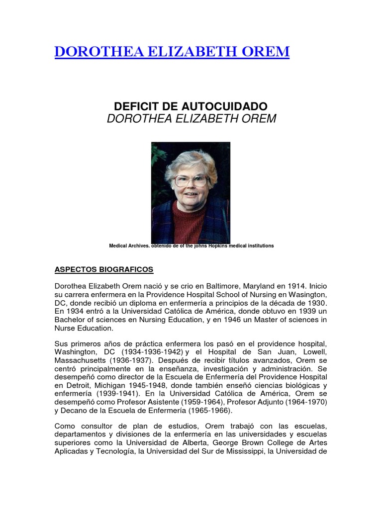 Dorothea Elizabeth Orem | PDF | Enfermería | Teoría