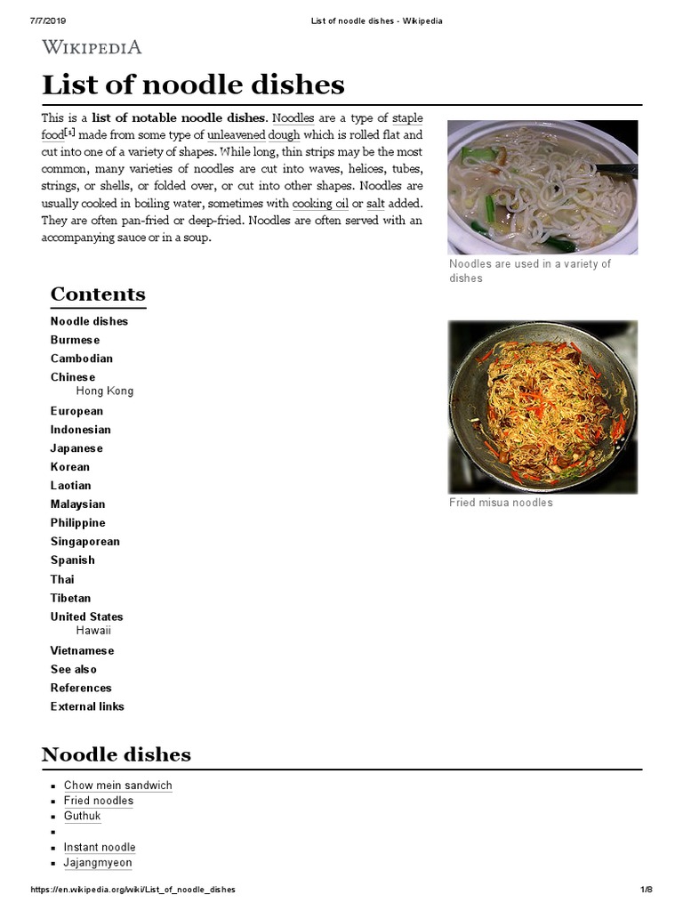 List of Noodle Dishes | PDF | Noodle | Prepared Foods