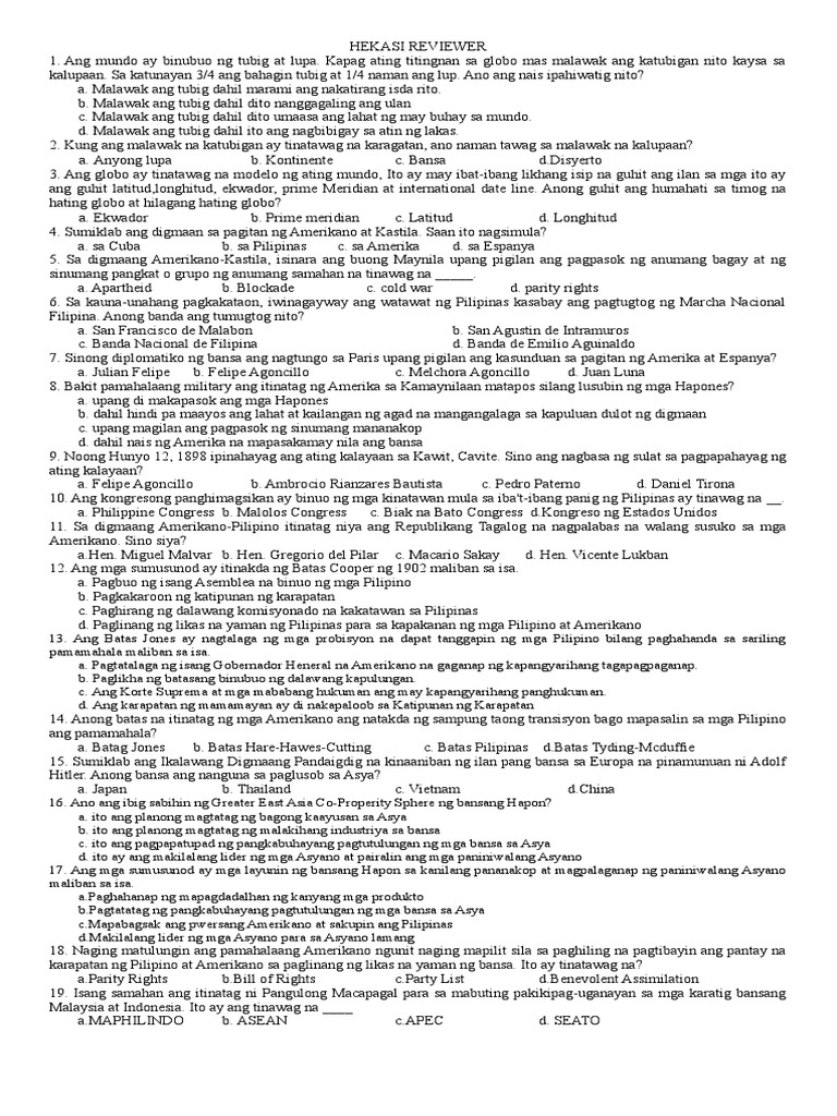 Hekasi Reviewer For Nat 2015-2016 | PDF