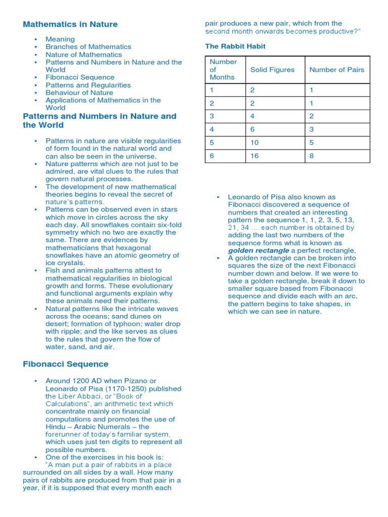 Mathematics in Nature | PDF | Pattern | Symmetry