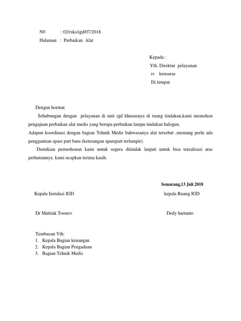 Surat Permohonan Perbaikan Alat | PDF