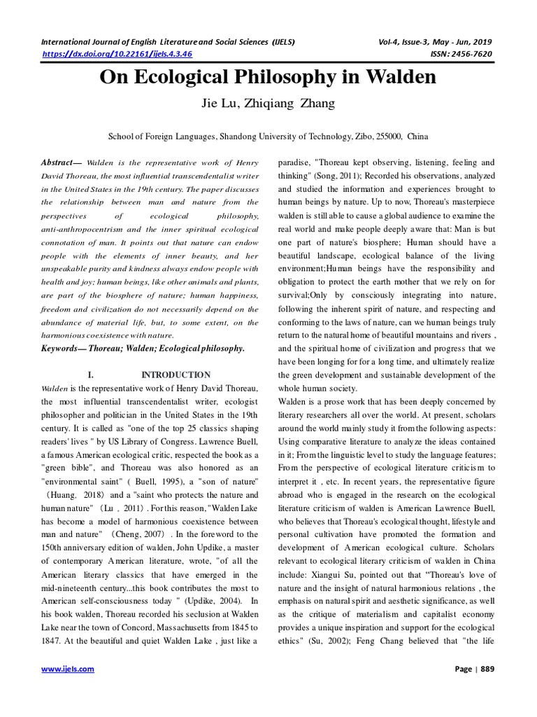 On Ecological Philosophy in Walden | PDF | Walden | Henry David Thoreau