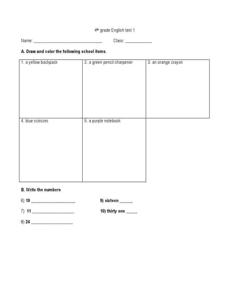 4th Grade English Test 1