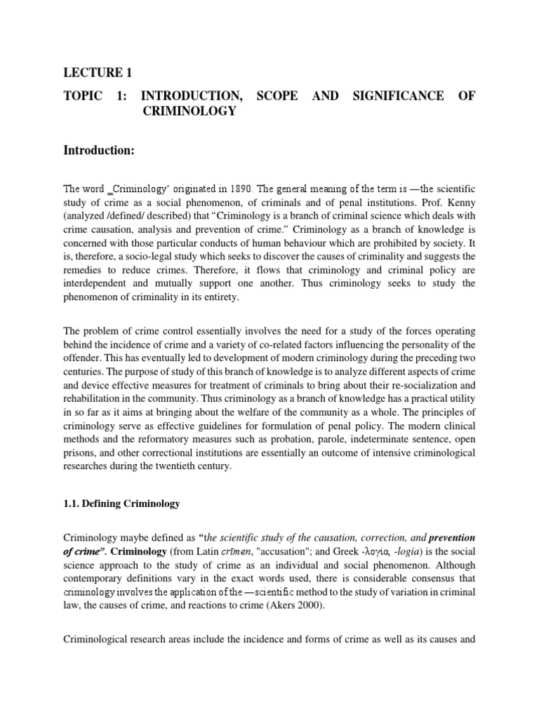 Topic 1: Introduction, Scope and Significance of Criminology | PDF ...