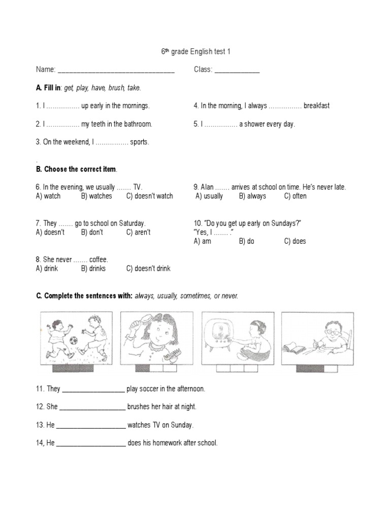 6th Grade English Test 1 | PDF