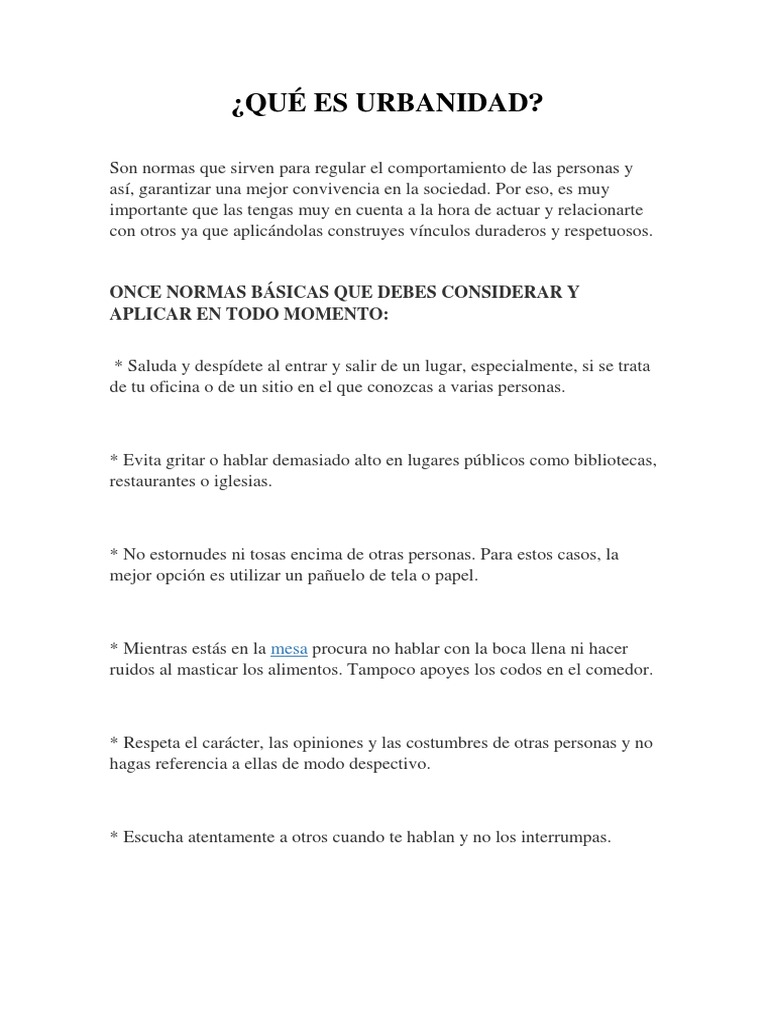 Qué Es Urbanidad | PDF | Sicología