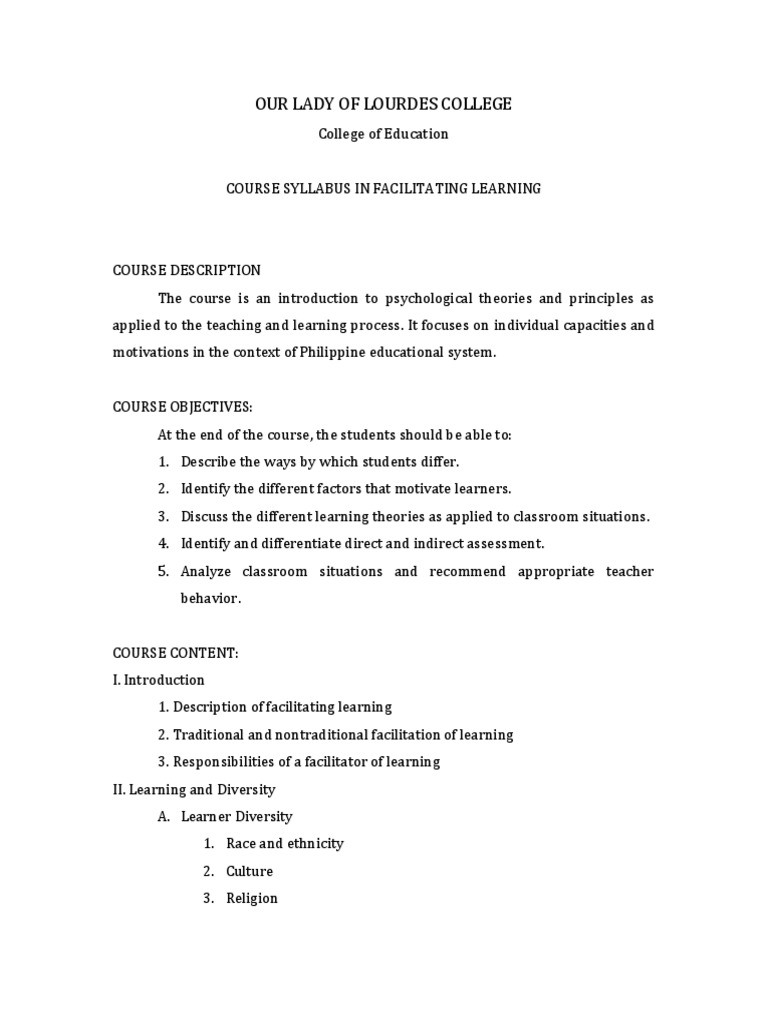 Syllabus In Facilitating Learning Pdf Motivation Motivational