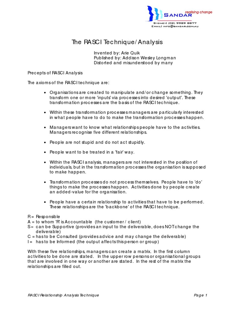 Understanding the RASCI Relationship Analysis Technique: A Framework ...