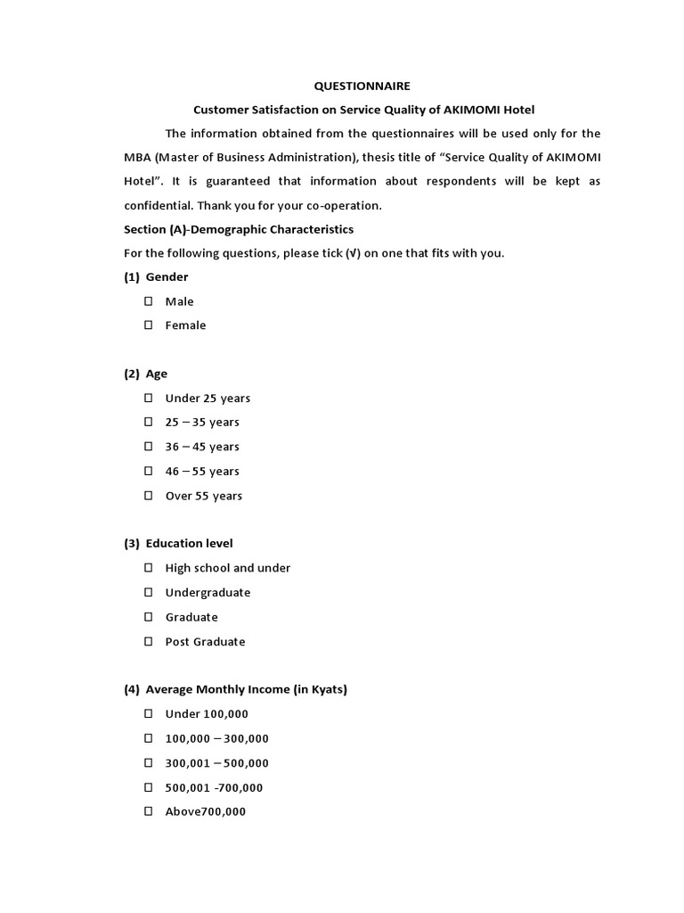 AKIMOMI Hotel Service Quality Survey | PDF | Security Alarm | Business