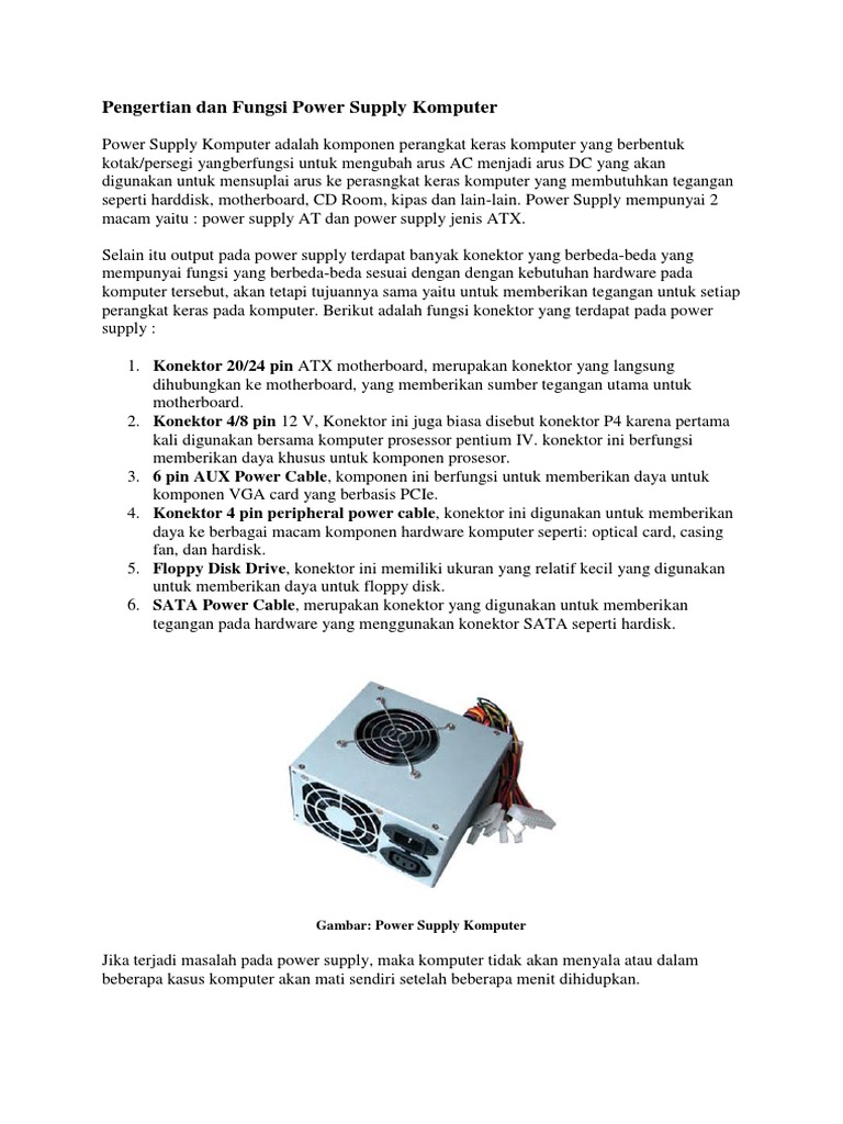 Pengertian Dan Fungsi Power Supply Komputer | PDF | Komputer