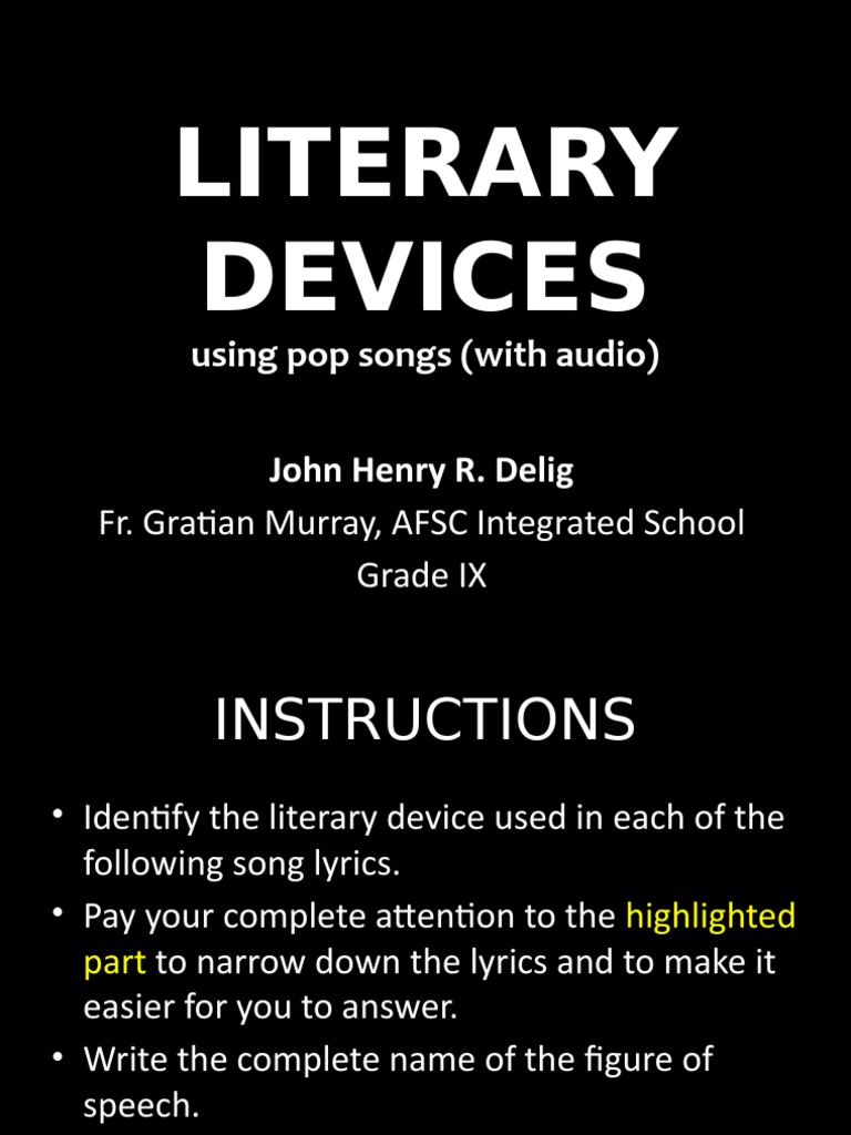 Literary Devices Quiz Through Pop Songs - English 9 | PDF