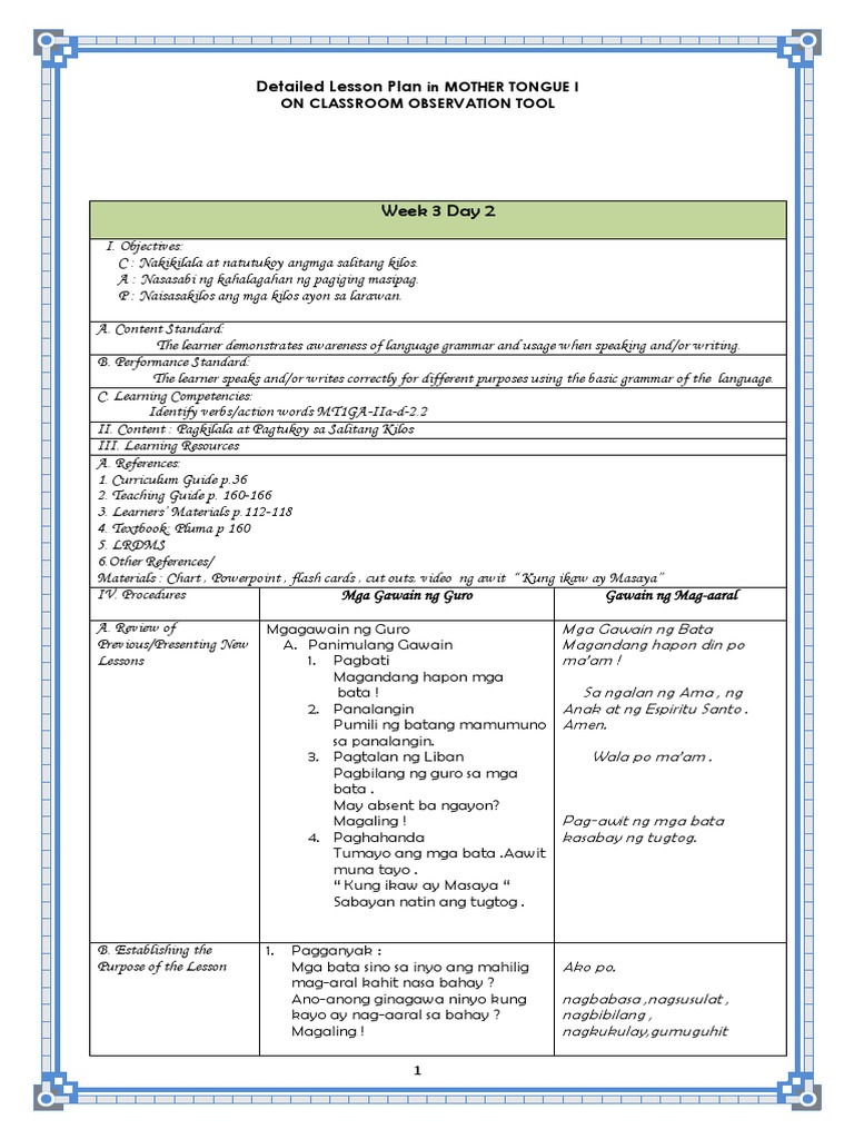 COT - MTB SALITANG KILOS - Docx Version 1 | PDF