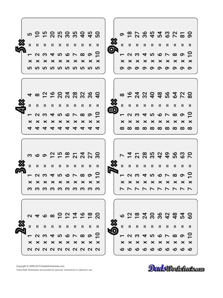 Black and White Multiplication Table From 2-9 | PDF