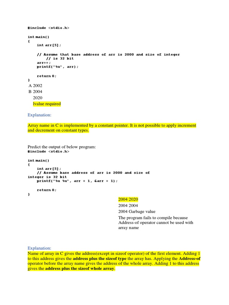 C Array | PDF | C (Programming Language) | Pointer (Computer Programming)