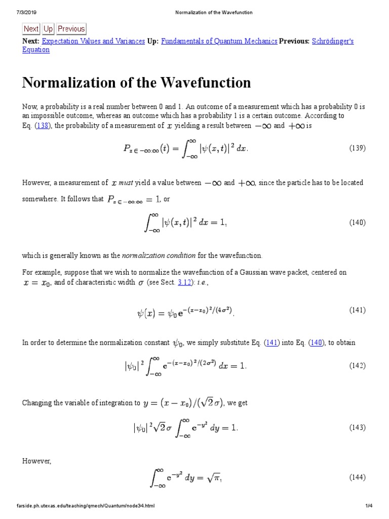 Normalization Of The Wavefunction Pdf Wave Function Schrödinger