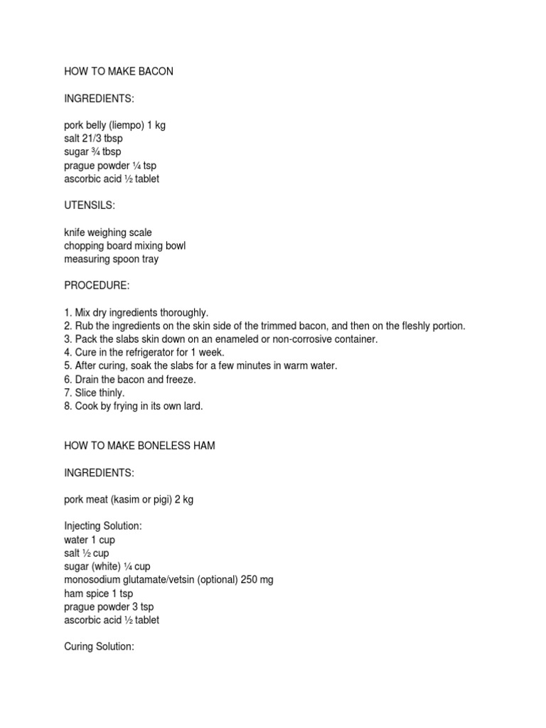 Meat Processing Recipe | PDF | Curing (Food Preservation) | Bacon
