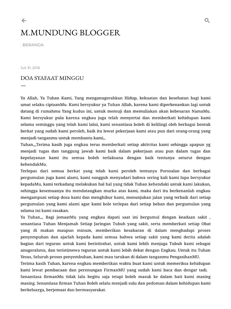Doa Syafaat Minggu | PDF