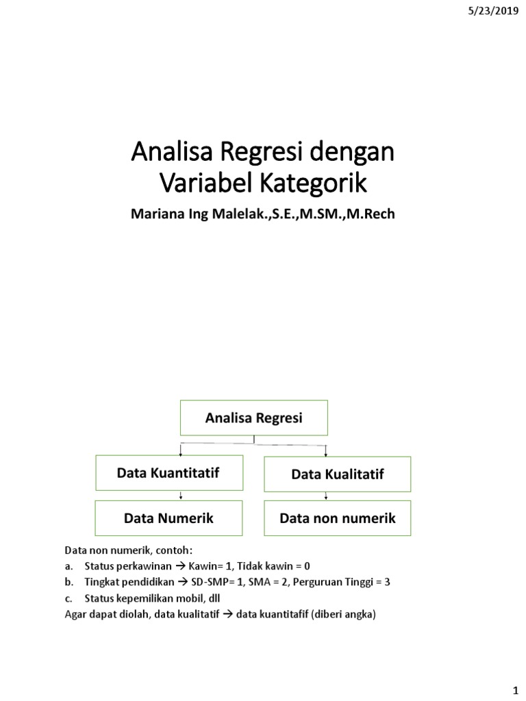 Analisa Regresi Dengan Variabel Kategorik - 2019 PDF | PDF