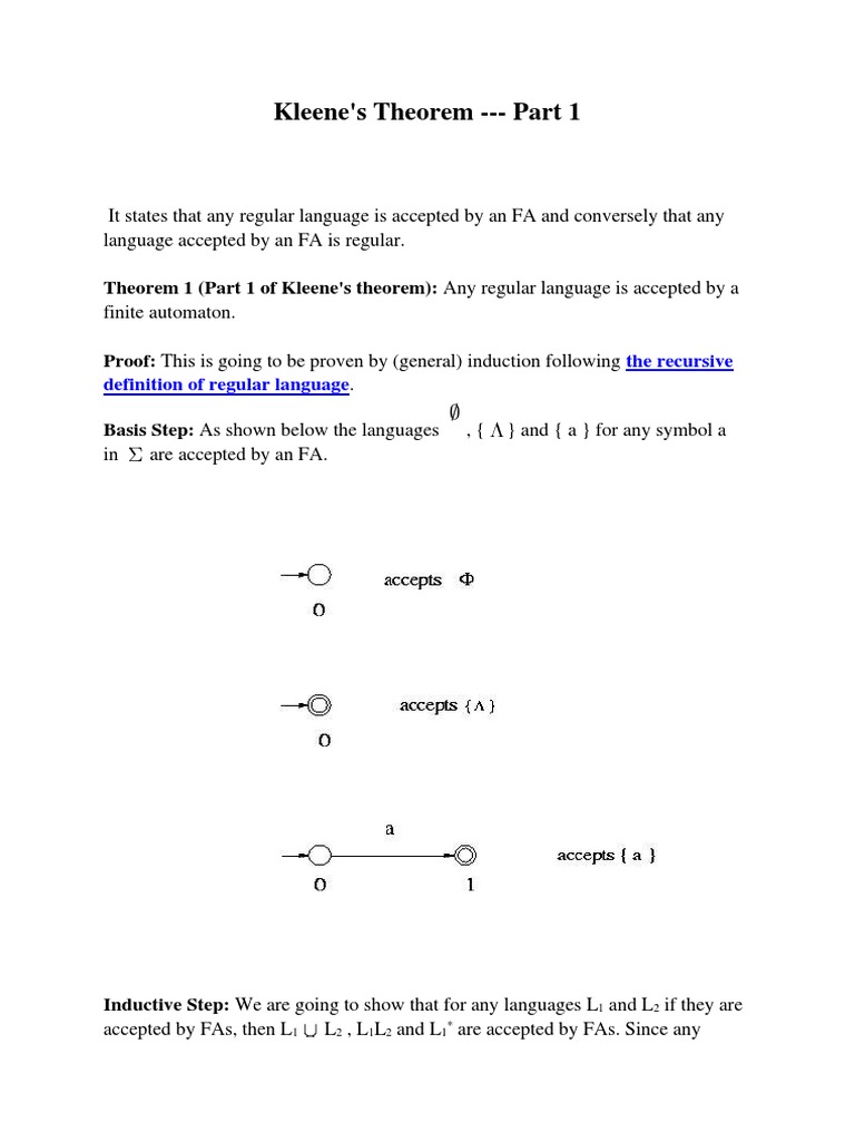 Kleene's Theorem - Part 1: The Recursive Definition of Regular Language | PDF | Mathematical ...