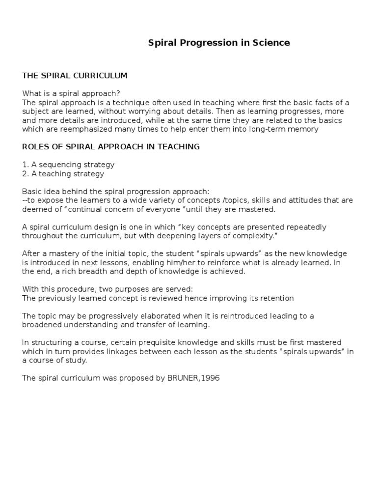 Spiral Progression in Science | PDF | Curriculum | Philosophy Of Education
