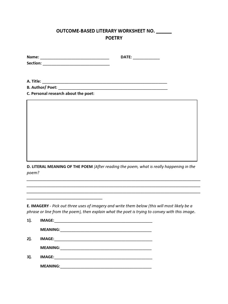 Poetry Worksheet | Download Free PDF | Poetry | Writing