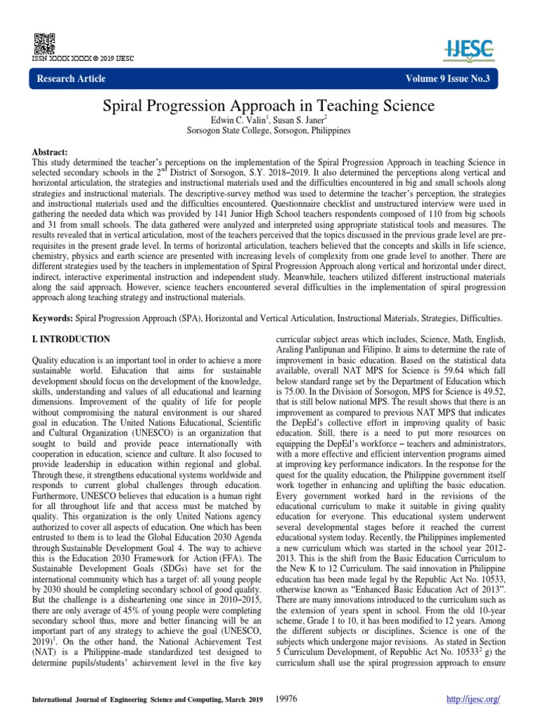 .Spiral Progression Approach in Teaching Science | PDF | Inquiry Based Learning | Curriculum