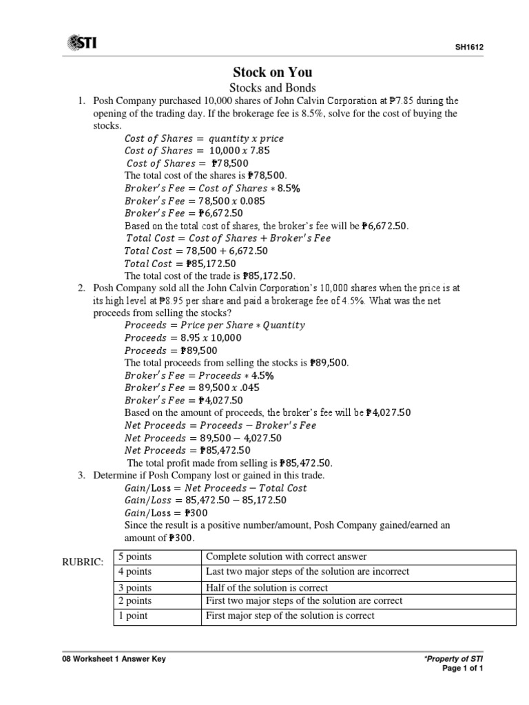 Worksheet 1 Answer Key | PDF | Equity Securities | Stocks
