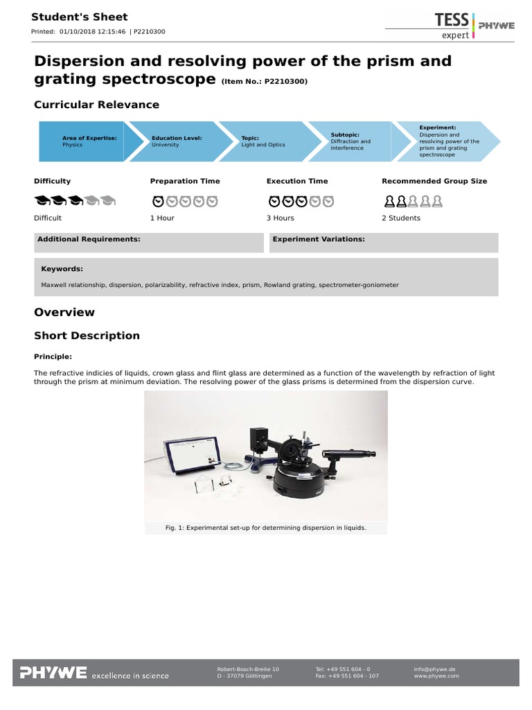 Dispersion and Resolving Power of The Prism and Grating Spectroscope | Download Free PDF ...