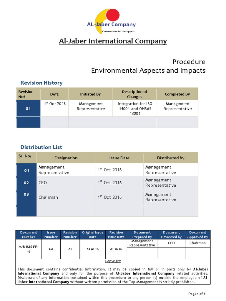 Environmental Aspects and Impacts | PDF | Environmental Impact ...