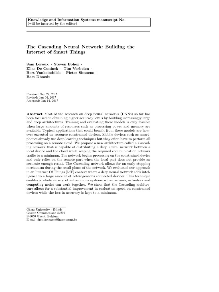 Distributed Deep Learning for Resource-Constrained Devices: Introducing the Cascading Neural ...