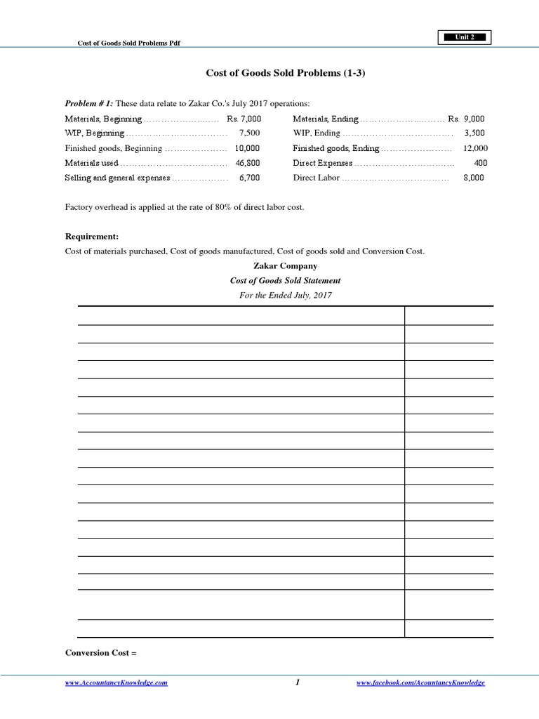 Cost of Goods Sold Problems PDF 1 3 | Cost Of Goods Sold | Cost