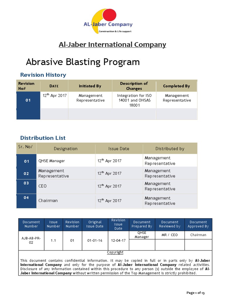 Abrasive Blasting Program | PDF | Personal Protective Equipment | Abrasive