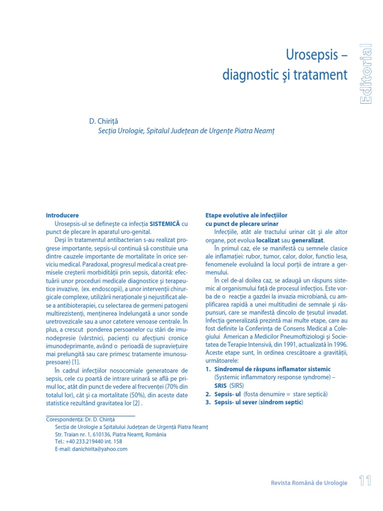 Urosepsis Diagnostic Si Tratament | PDF
