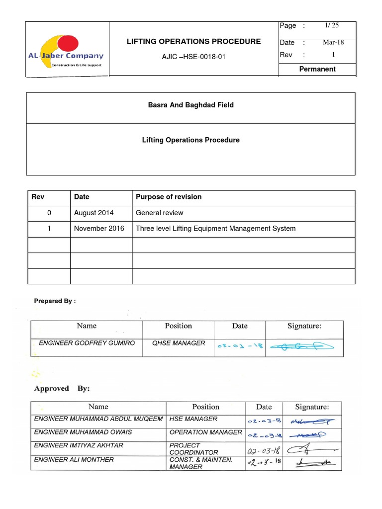 Lifting Operation Procedure | PDF | Crane (Machine) | Elevator