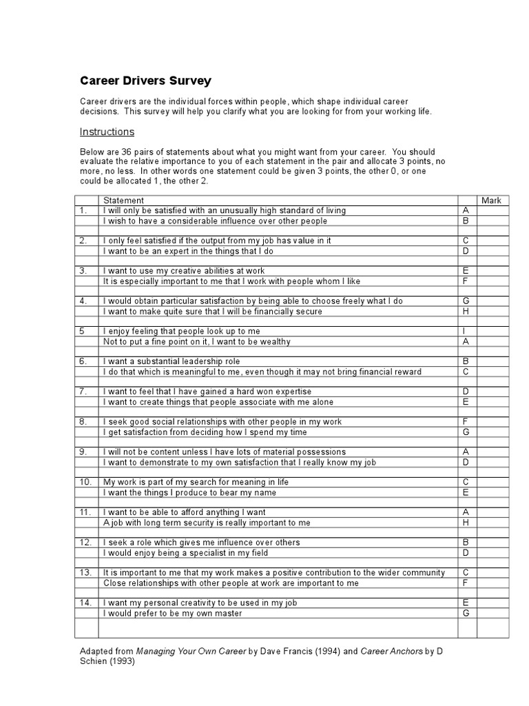 Career Drivers Survey | PDF | Expert | Creativity