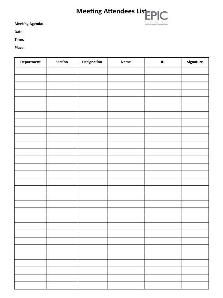 Meeting Attendees List: Meeting Agenda: Date: Time: Place | PDF