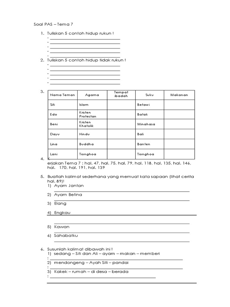 Soal Pas Kelas 2 Tema 7 Pdf